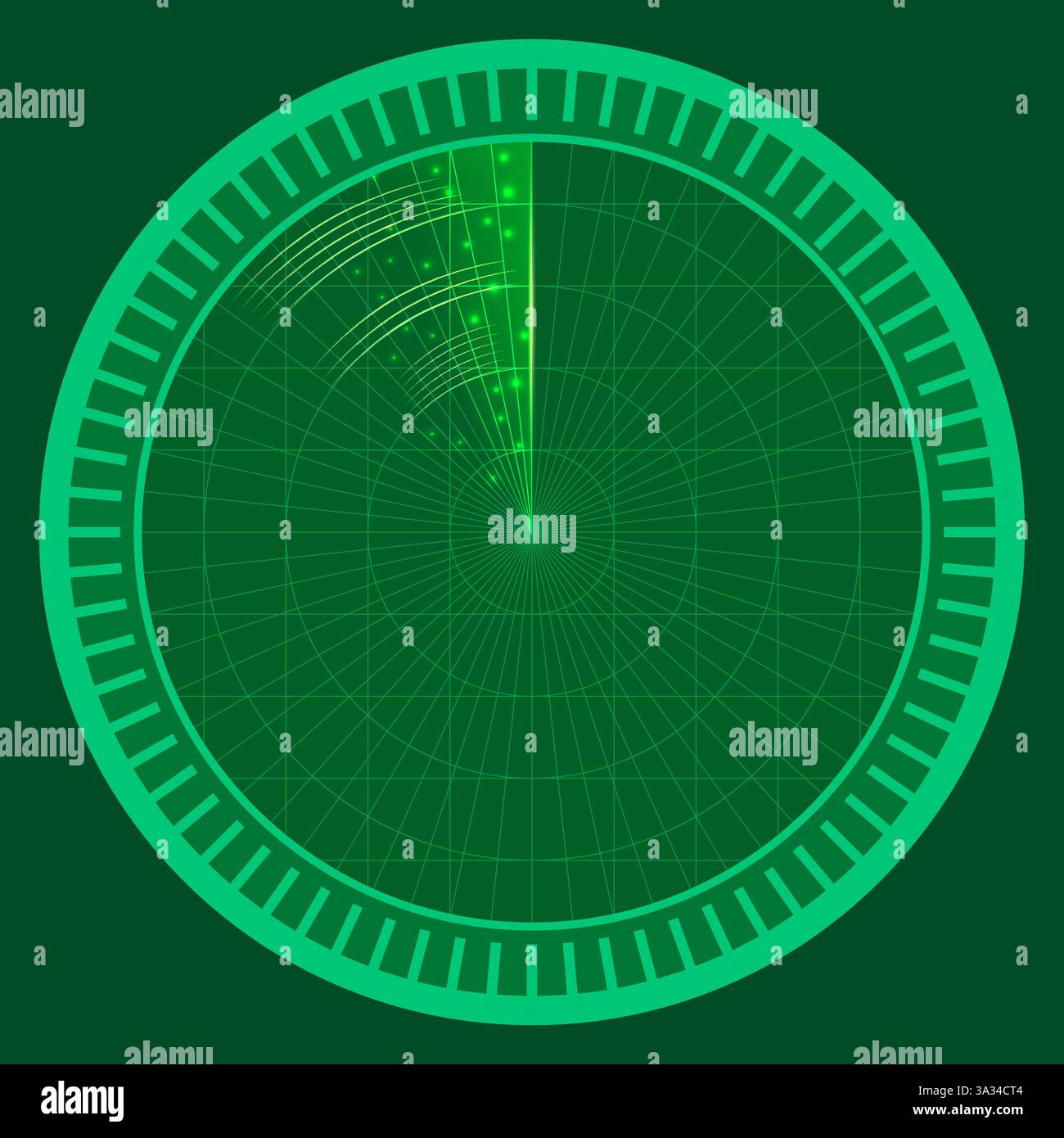 Vector green radar screen. Display panel. Navy scanner. Military detect ...