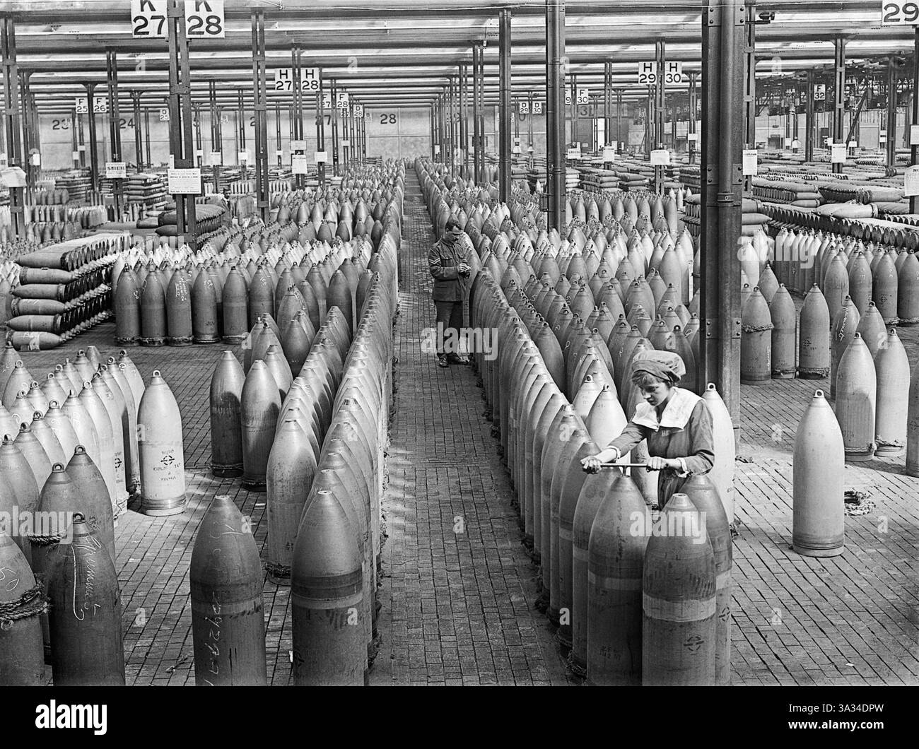 Photograph taken inside a warehouse containing 12-inch shells at the ...