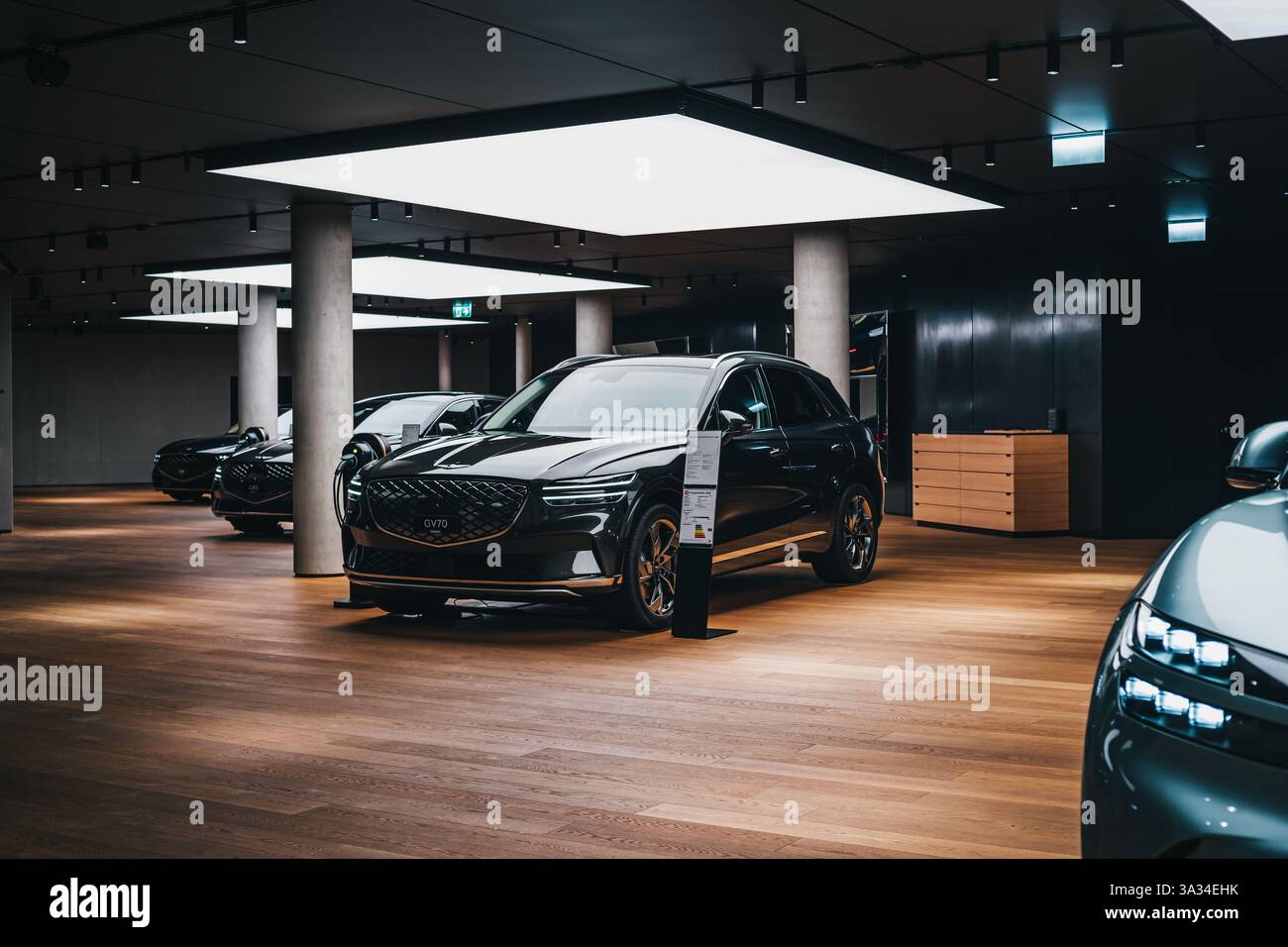 07.02.2025 Zurich, Switzerland. Genesis GV70 SUV front view, inside ...