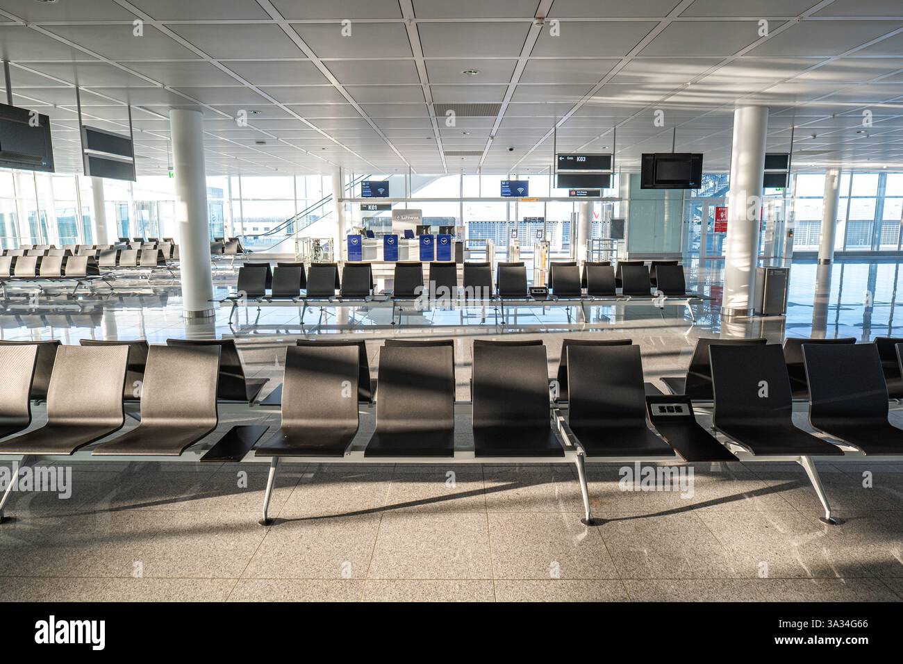 07.03.2025 , Munich International Airport, Germany. Empty departure ...