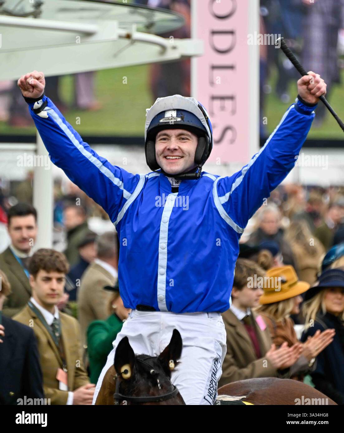 Jonjo O'Neill Jr. salutes the crowd in the parade ring after winning ...