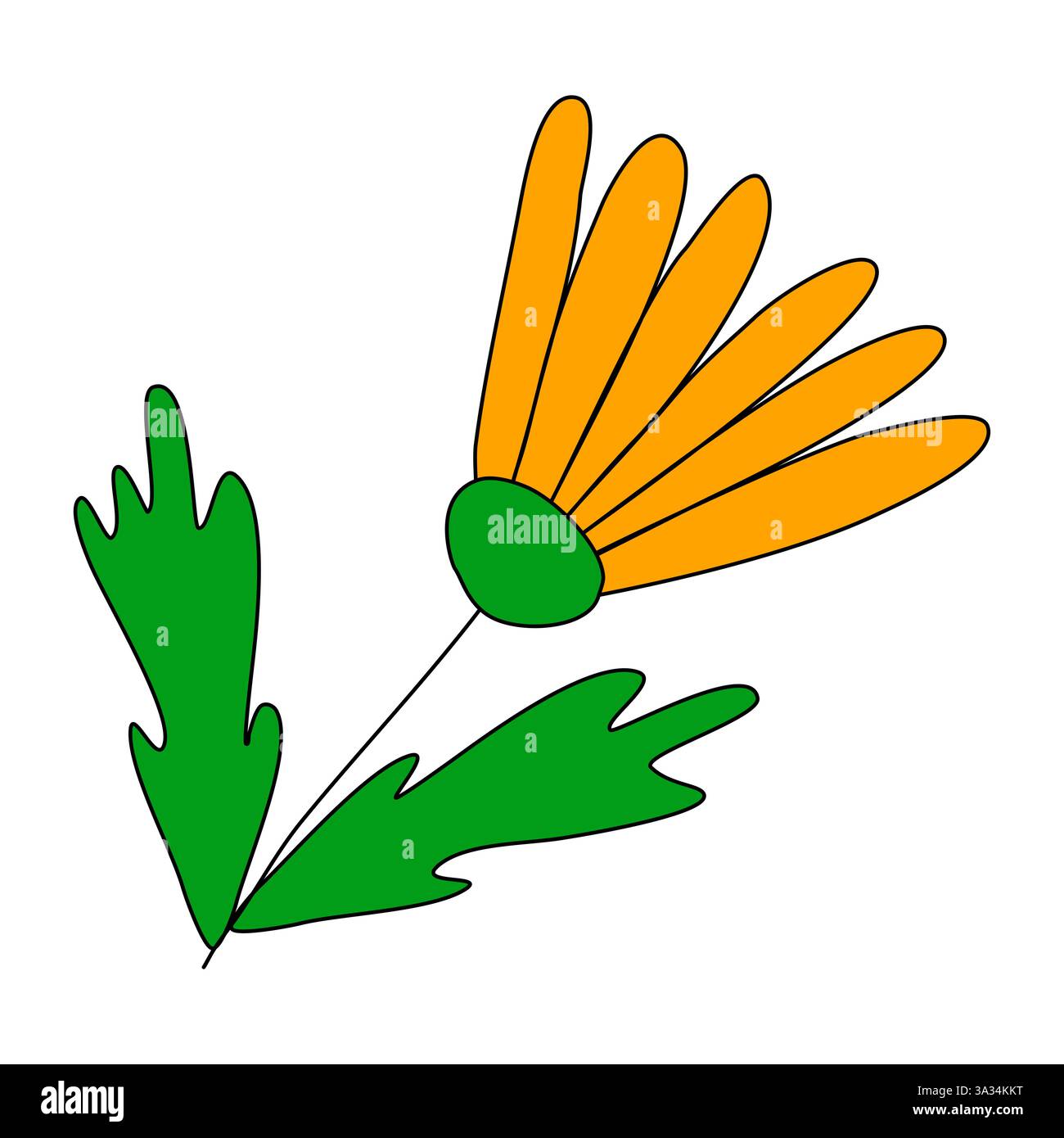 Simple vector illustration of a blooming calendula flower with green ...