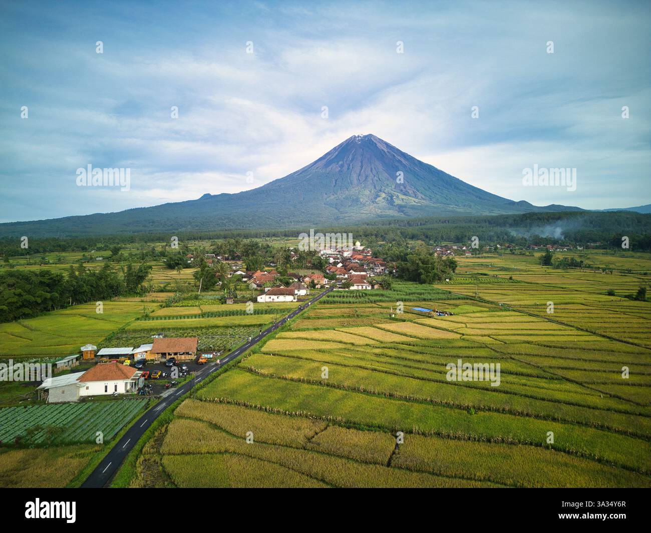 A breathtaking aerial view of Mount Semeru, the highest volcano on Java ...