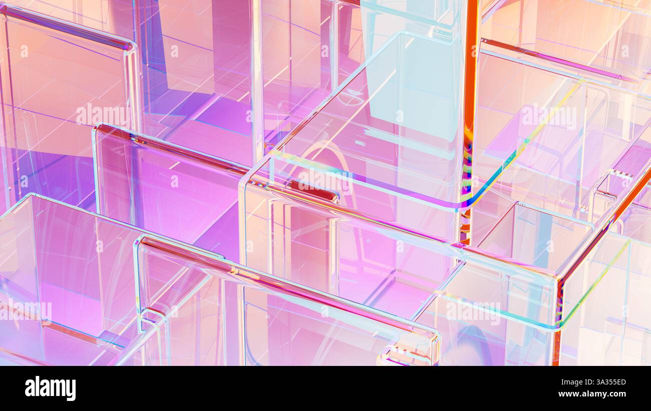Translucent cubes in varying sizes form a sophisticated abstract ...