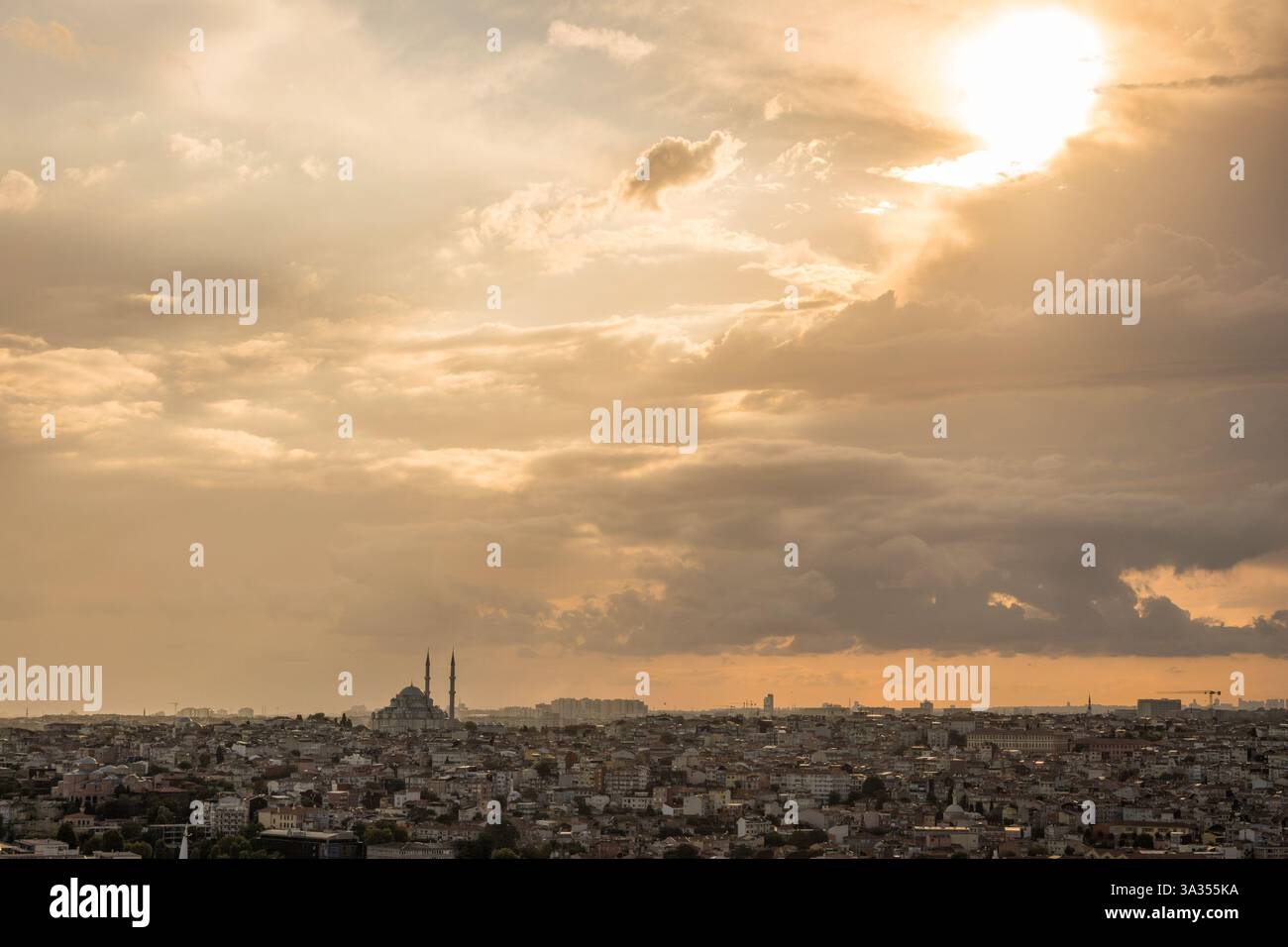 A stunning capture of Istanbul's vast skyline under a dramatic sunset ...
