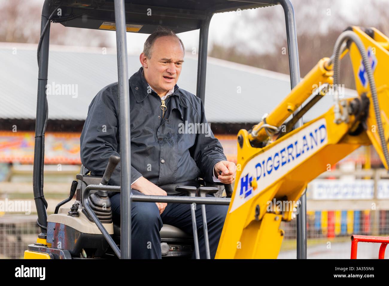 Durham, UK. 14 MAR, 2025. Ed Davey, wields a mini wrecking ball ...