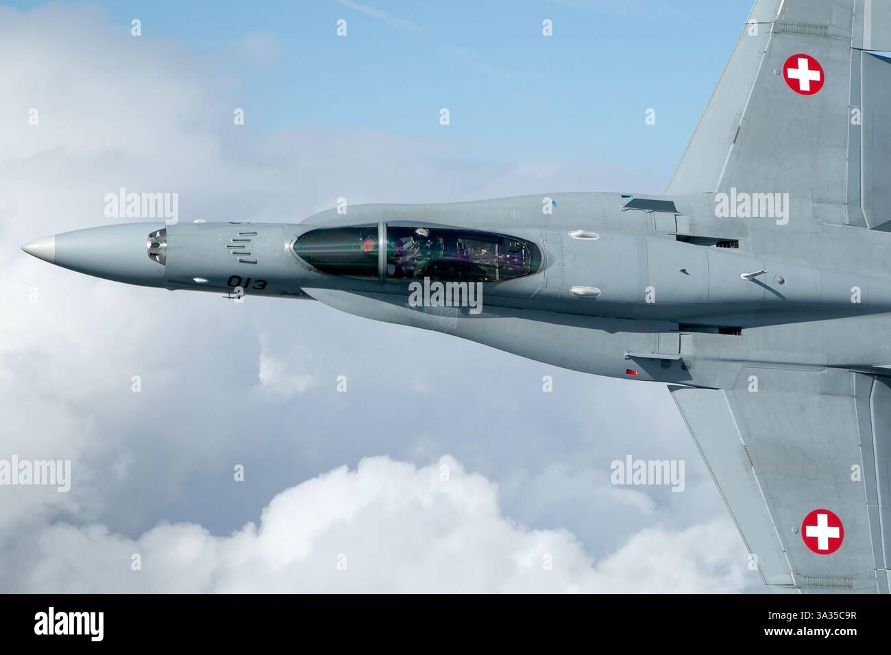 An overhead view of the Swiss Air Force McDonnell Douglas F/A-18C ...