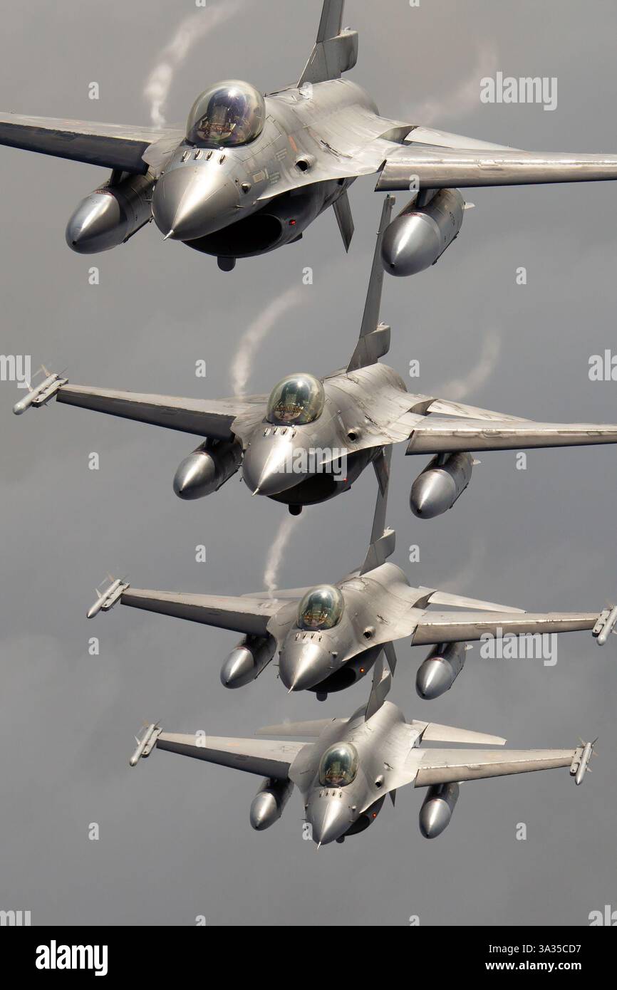 The General Dynamics F-16 Fighting Falcon, in a stacked formation ...