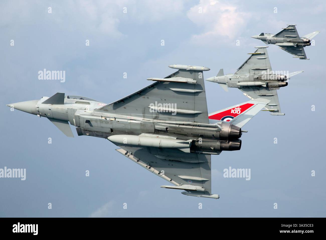 The formation of three Royal Air Force Eurofighter Typhoon FGR4 ...