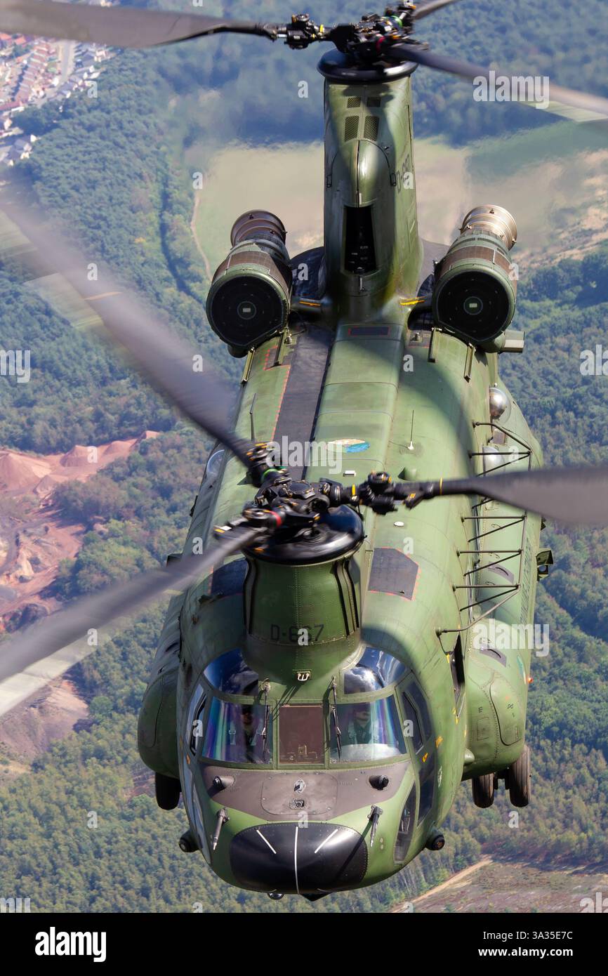 The Royal Netherlands Air Force CH-47 Chinook, Reg D-667, is a tandem ...