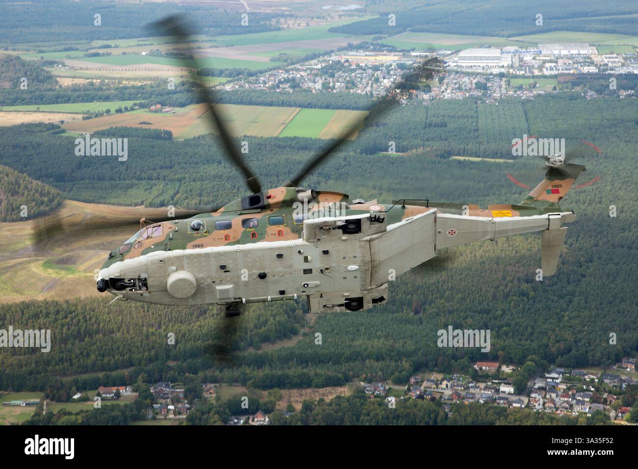 The Portuguese Air Force AugustaWestland EH101-516, Reg 19611, is seen ...