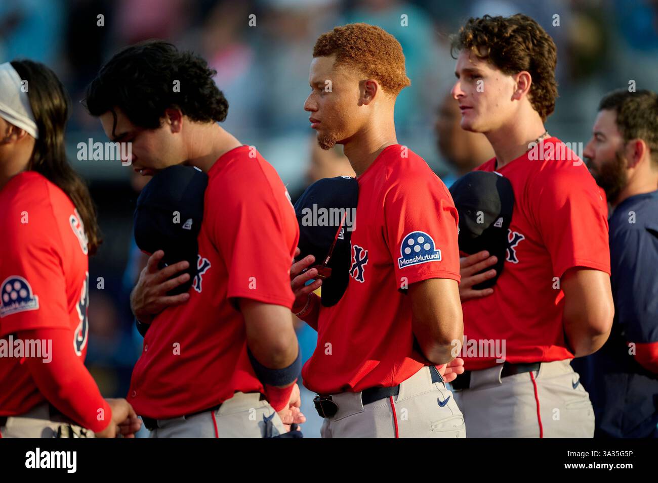 Boston Red Sox Marcelo Mayer (39), Kristian Campbell (28), and Roman Anthony (48) during the ...