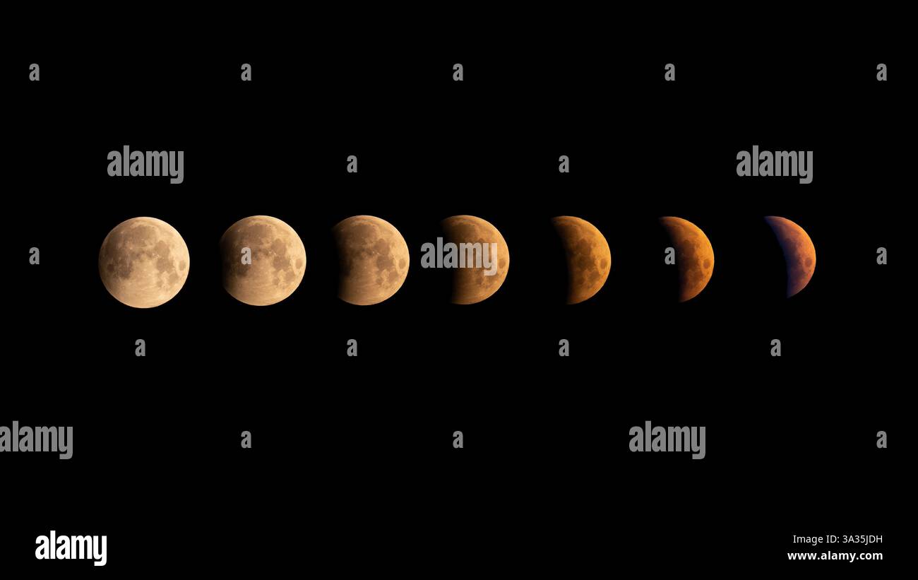 A composite image of the phases of a lunar eclipse over France on 14th ...