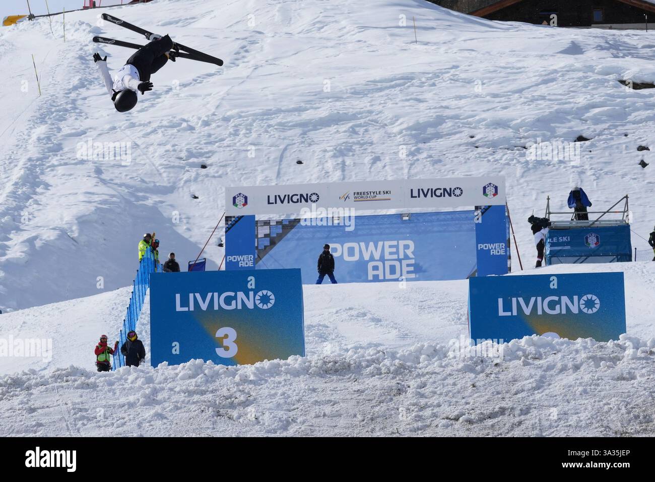 An athlete competes at the women's freestyle skiing aerial competition at the World Cup Finals ...