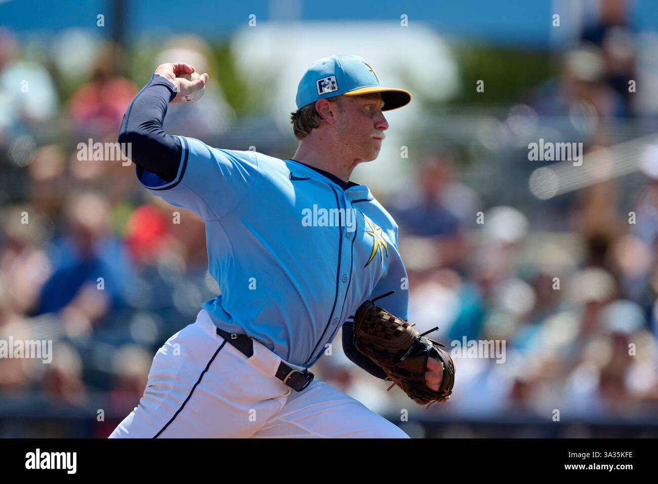 Tampa Bay Rays pitcher Shane Baz (11) delivers a pitch during an MLB ...