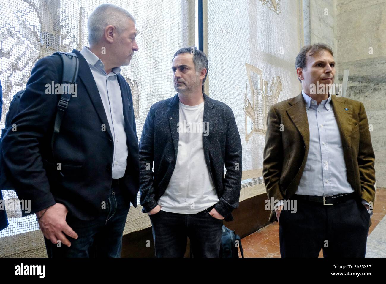 Roma, Italia. 14th Mar, 2025. Ferdinando Uliano FIM CISL, Michele De ...