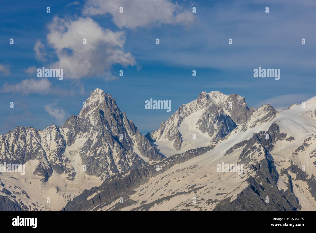 Aiguilles de Chamonix rocky granite mountain peaks in french Alps ...