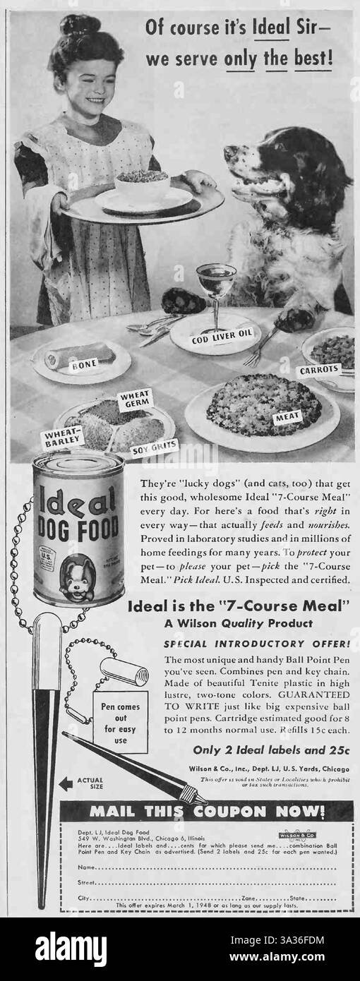 1948 Ideal dog food ad - Wilson & Co Chicago Stock Photo - Alamy