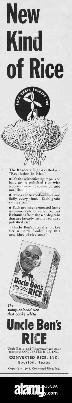 1948 Uncle Ben's Converted Rice Ad - New kind of rice Stock Photo - Alamy
