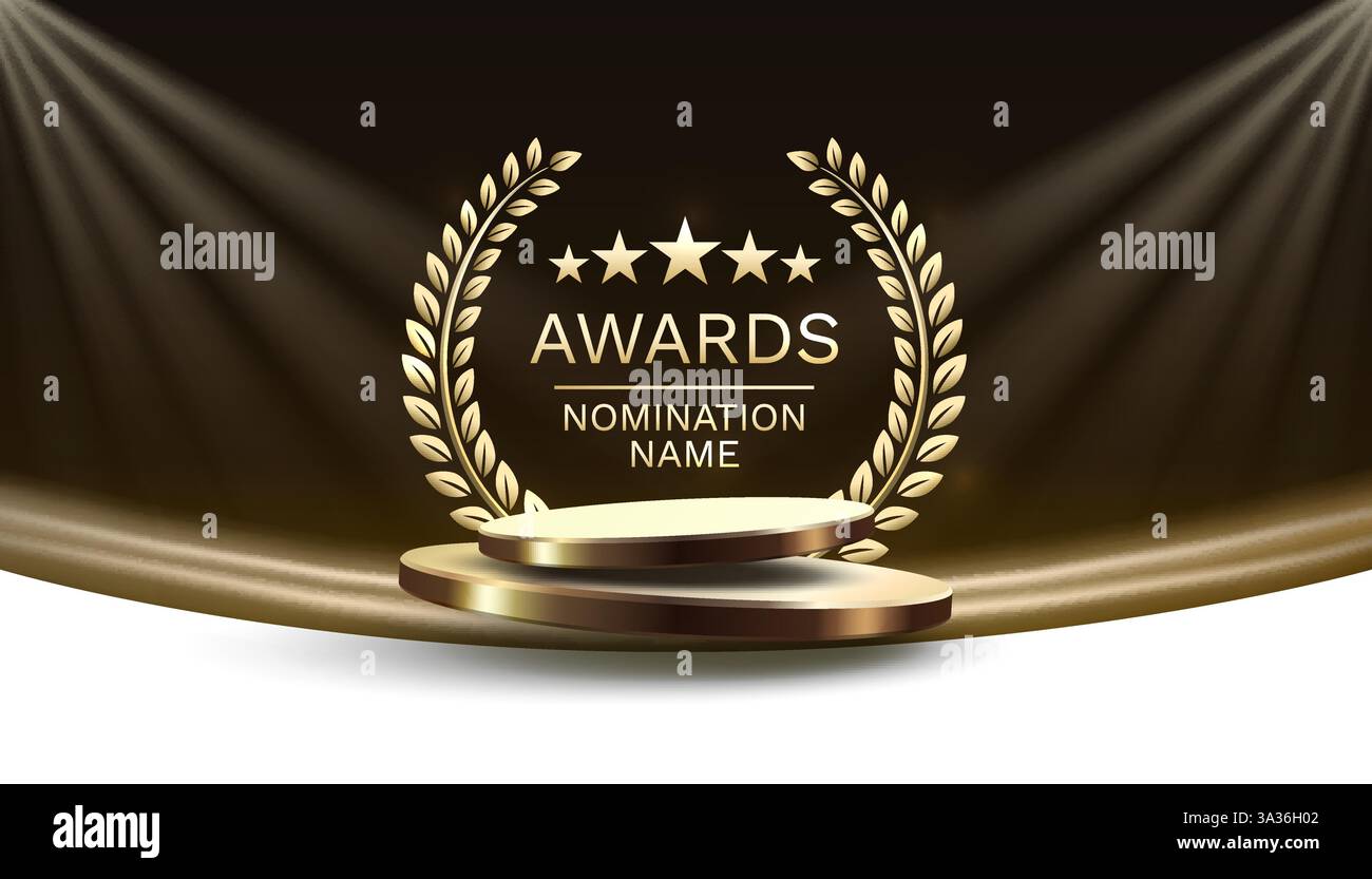 Award ceremony nomination name podium, golden prize event, scene star ...