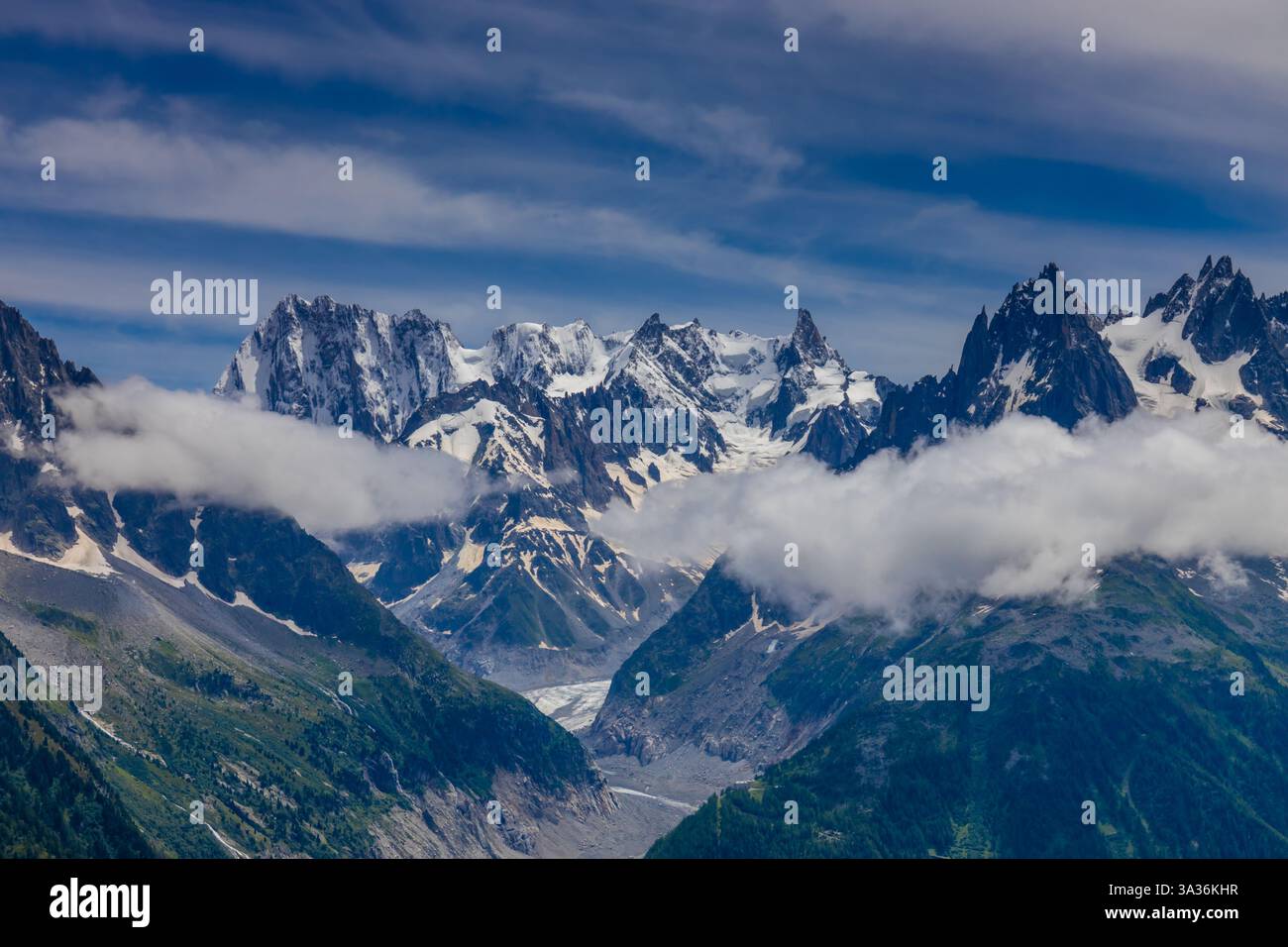 Aiguilles de Chamonix rocky granite mountain peaks in french Alps ...