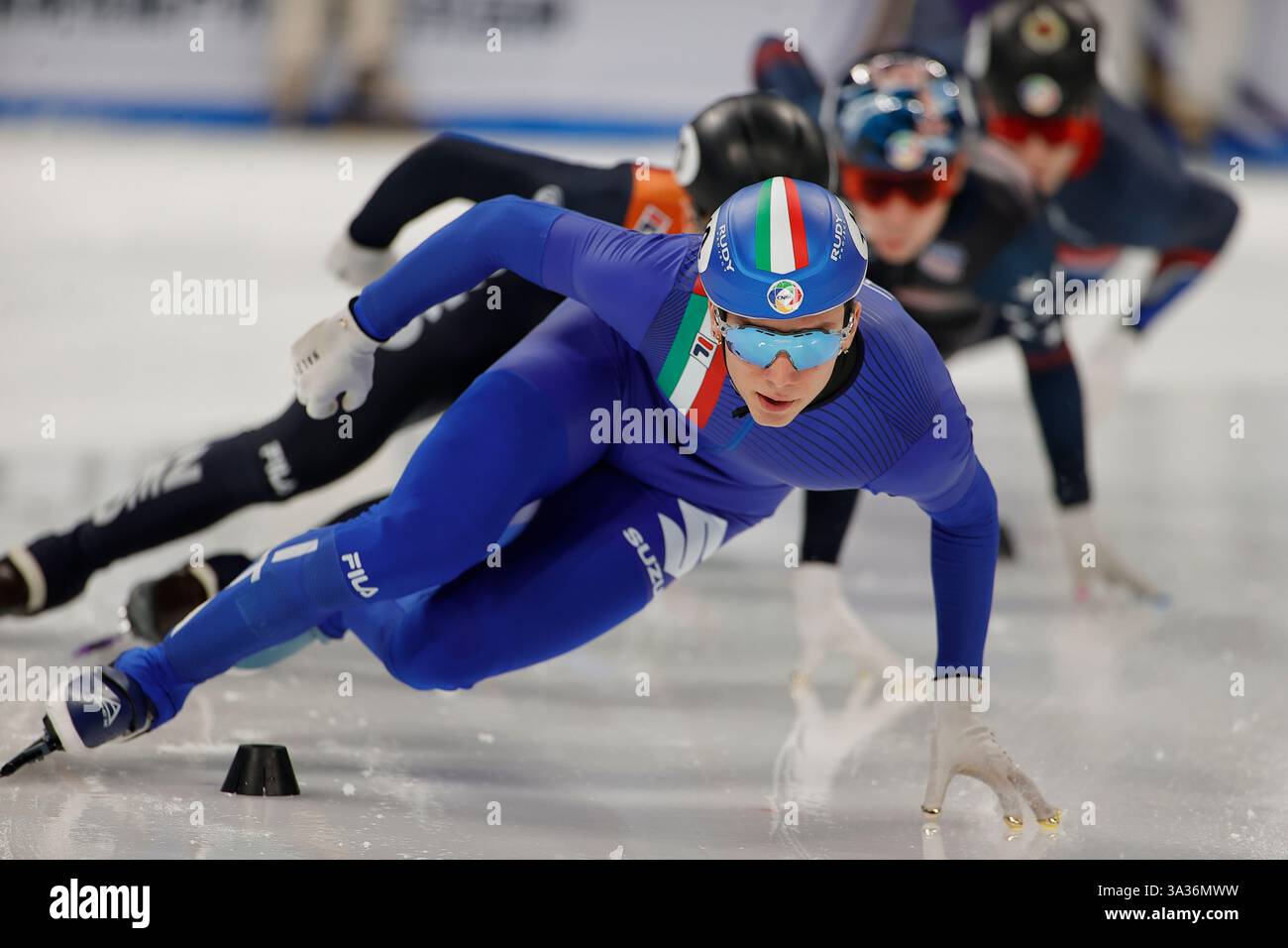 BEIJING, March 14, 2025 -- Thomas Nadalini of Italy competes during the ...
