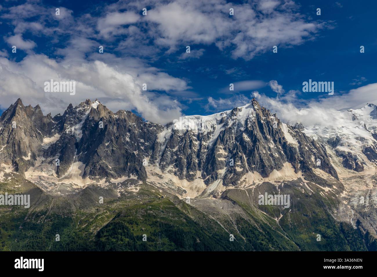 Aiguilles de Chamonix rocky granite mountain peaks in french Alps ...