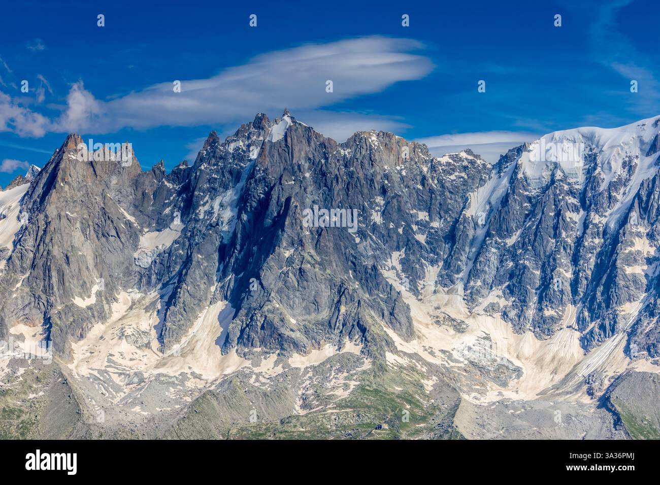 Aiguilles de Chamonix rocky granite mountain peaks in french Alps ...