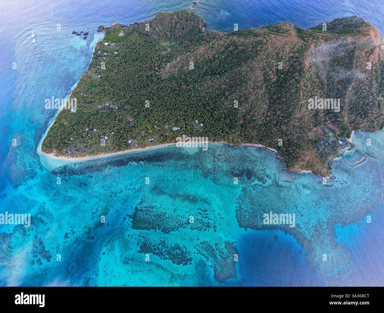 Aerial view of tropical coral reef in the Pacific Ocean in between ...