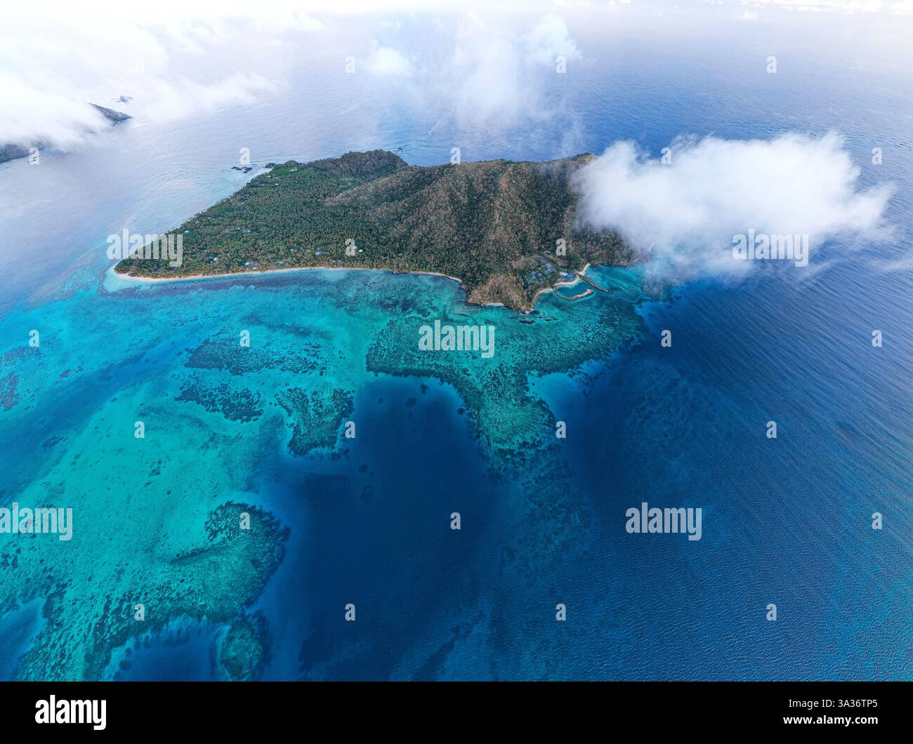 Aerial view of tropical coral reef in the Pacific Ocean in between ...
