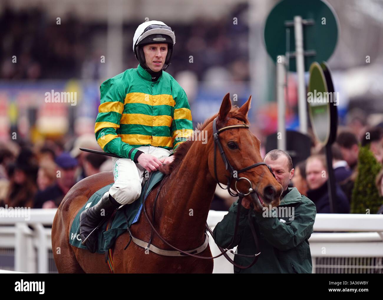 Mark Walsh aboard Dinoblue after winning the Mrs Paddy Power Mares ...