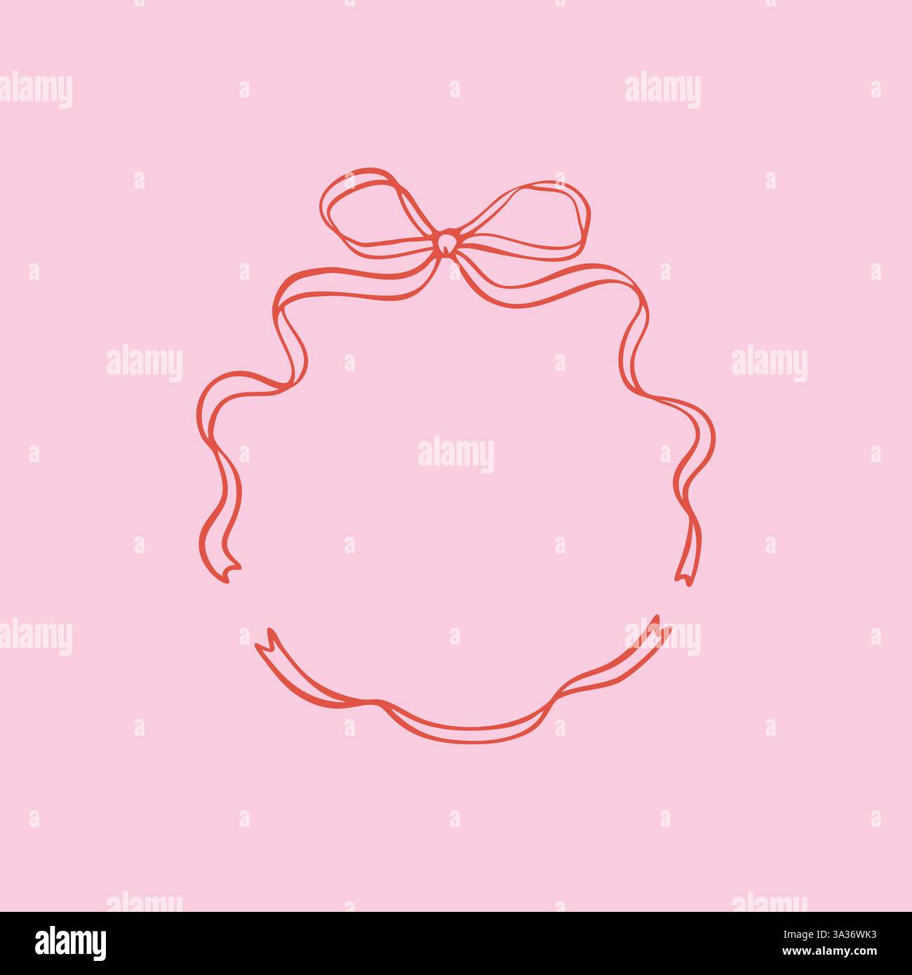 Circle bow ribbon frames. Coquette aesthetic style. Hand drawn cute ...