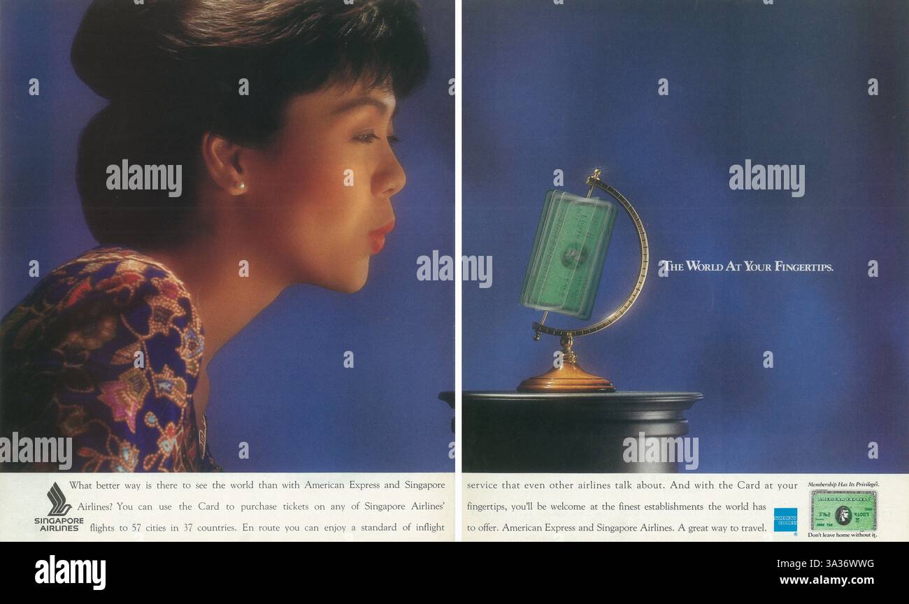 1990 Singapore Airlines & American Express credit card ad Stock Photo ...