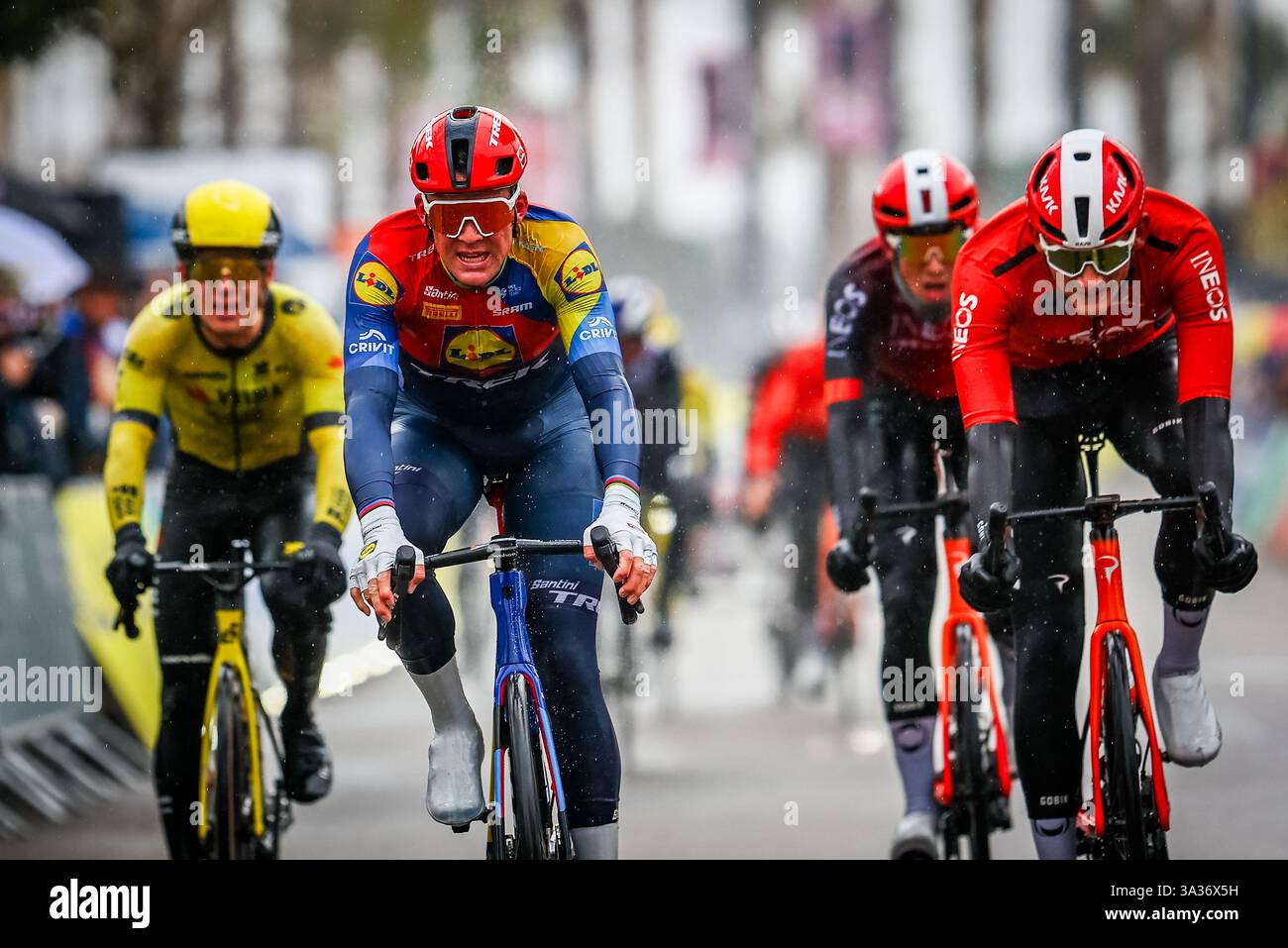 Danish Mads Pedersen of Lidl-Trek and British Michael Joshua Tarling of ...