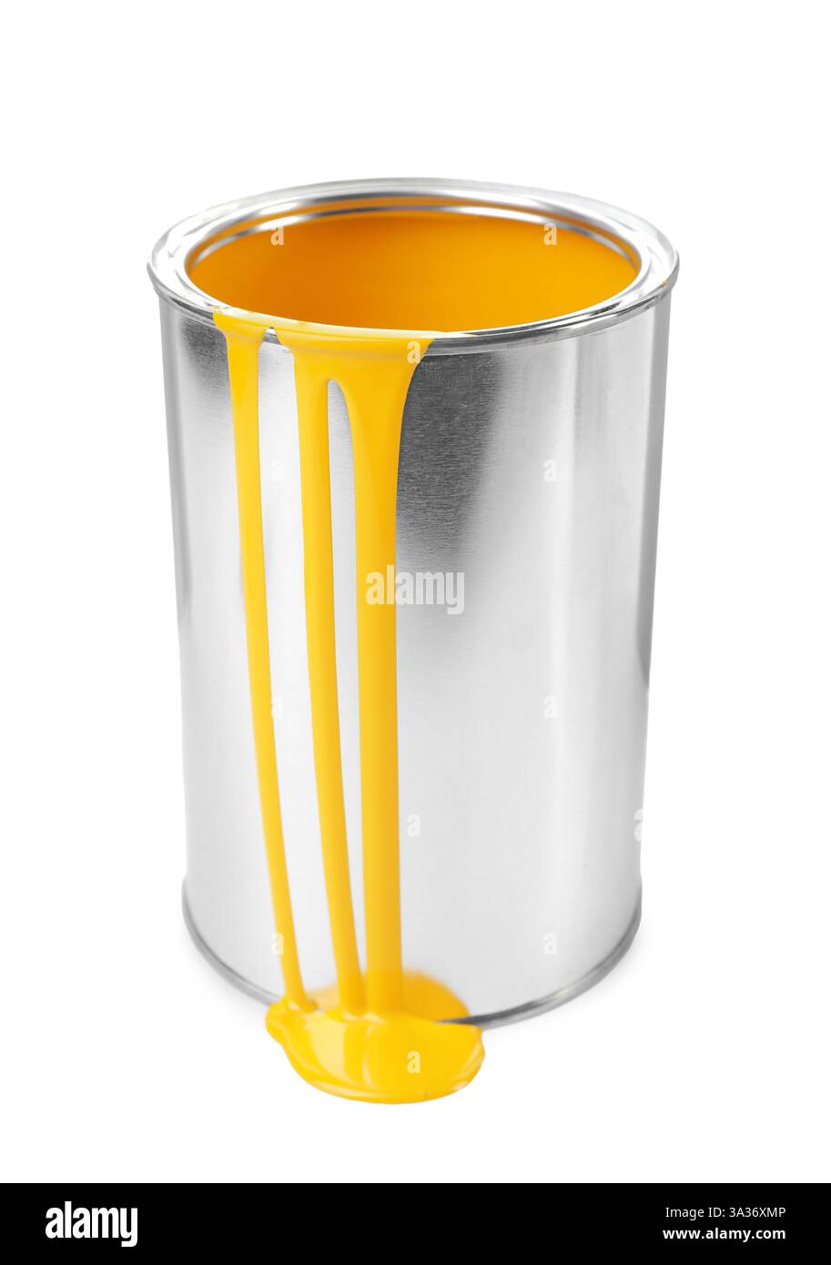 Can of yellow paint isolated on white Stock Photo - Alamy
