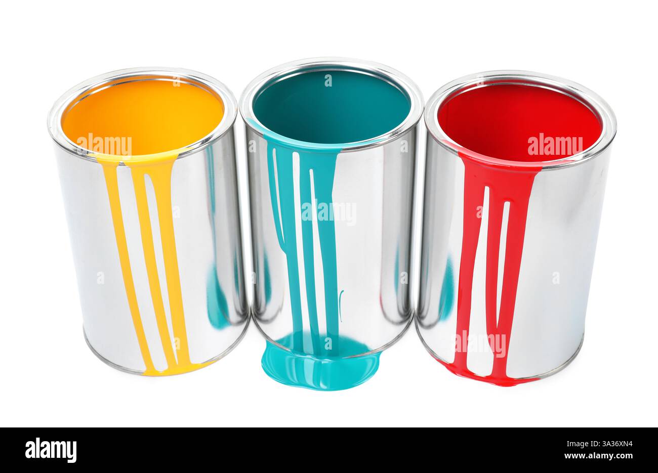 Cans of different paints isolated on white Stock Photo - Alamy