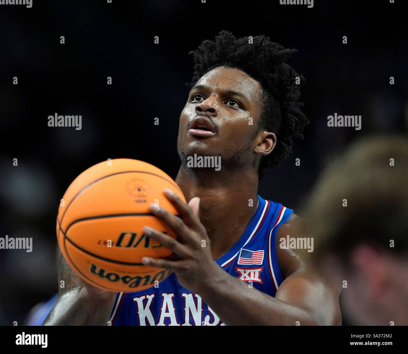 MAR 13 2025: Kansas Jayhawks forward KJ Adams Jr. (24). Focuses on a ...