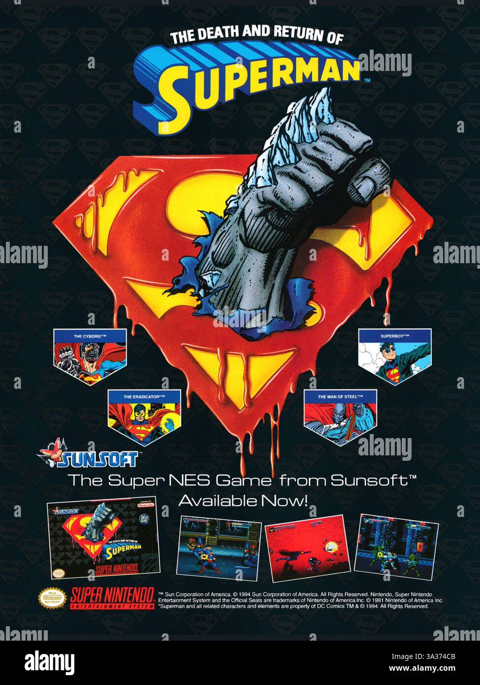 1994 ad for Super Nintendo NES game "The Death and Return of Superman ...