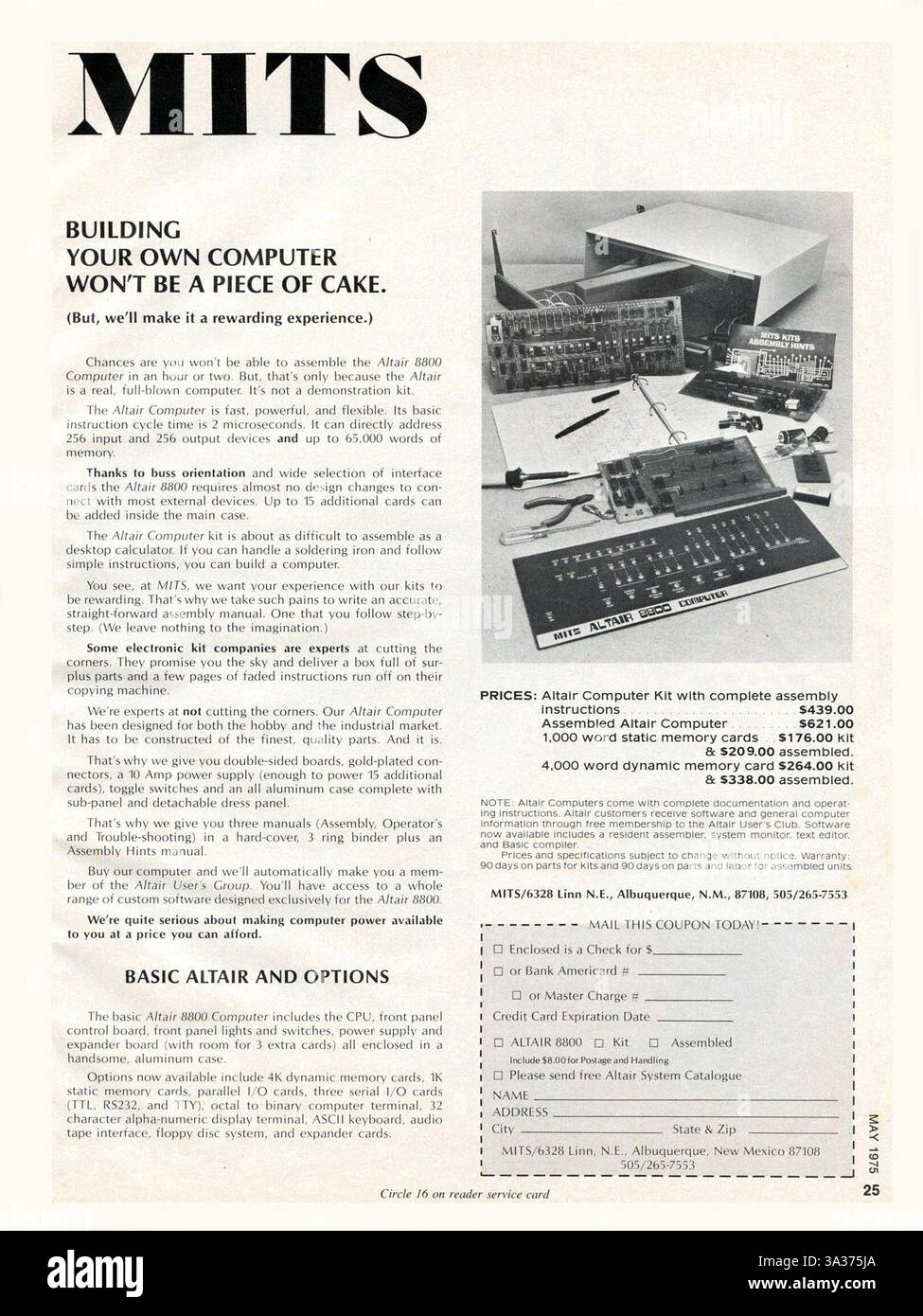 1975 MITS Altair 8800 computer Ad Stock Photo - Alamy