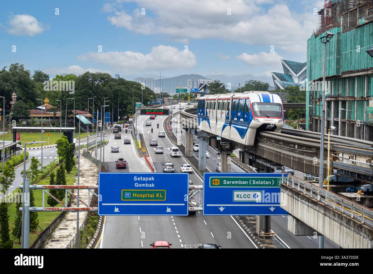 Kuala Lumpur Monorail,Malaysia, arriving at a station, an elevated ...