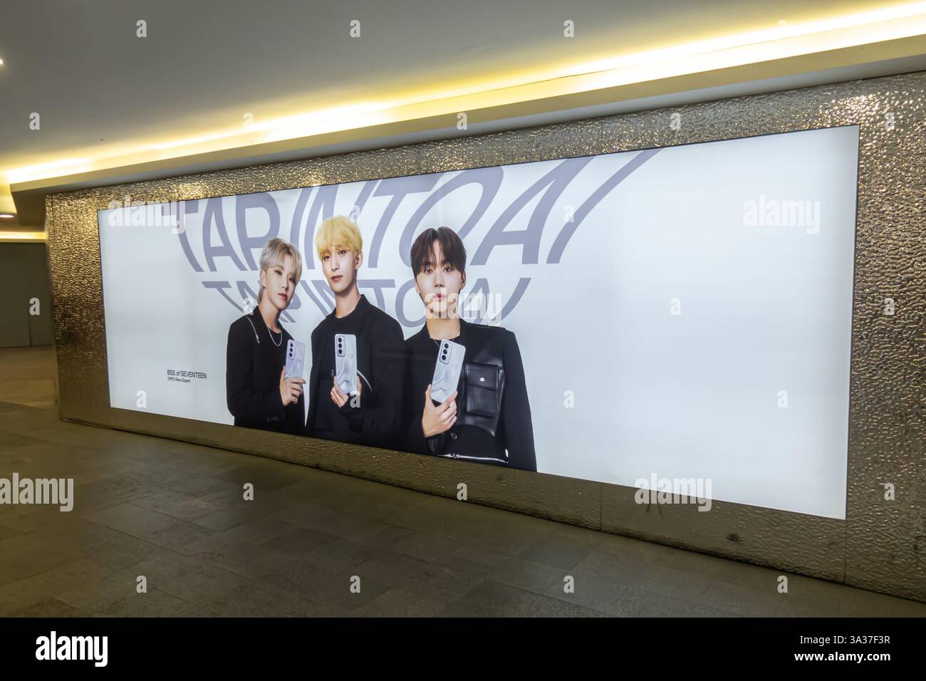 billboard or advertisement featuring the South Korean boy group ENHYPEN ...