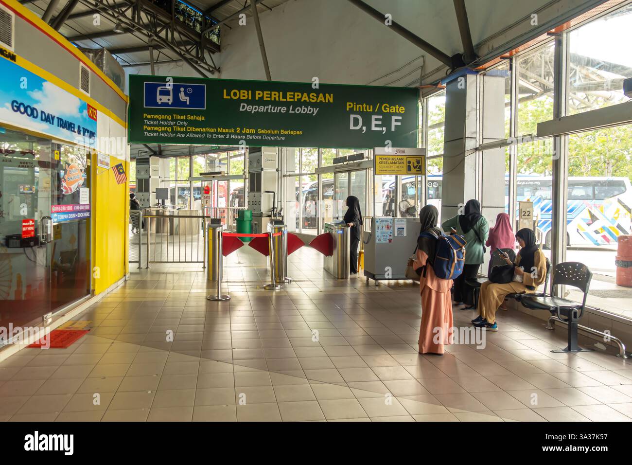 the departure lobby at Melaka Sentral Bus Terminal in Malaysia ...
