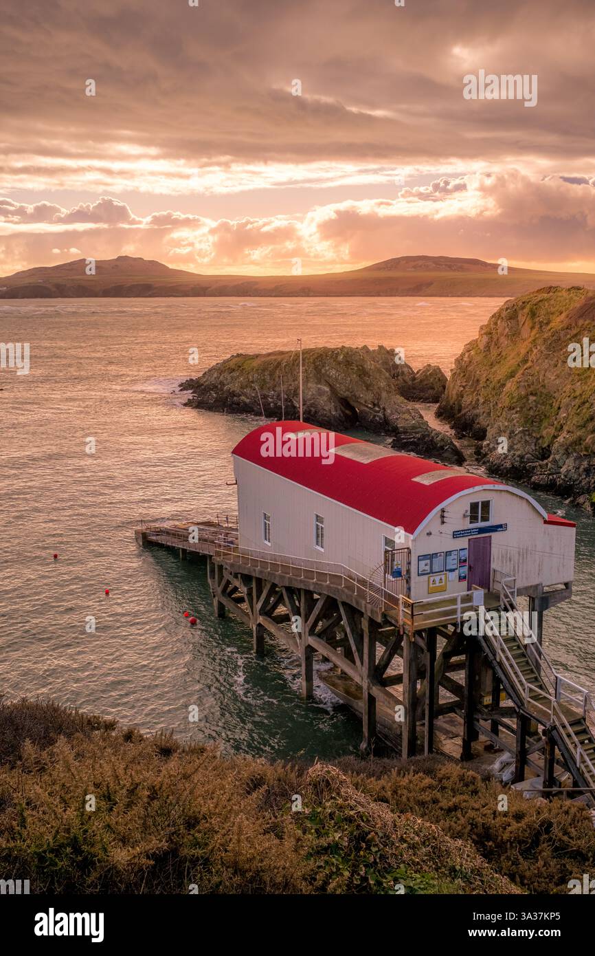 Old RNLI lifeboat station at St Justinians, Pembrokeshire, Wales Stock ...