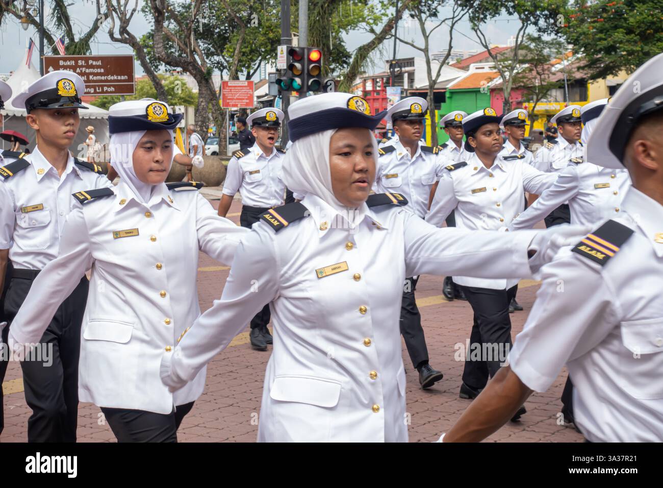 Akademi Laut Malaysia (ALAM), a leading maritime training academy students marching on National ...