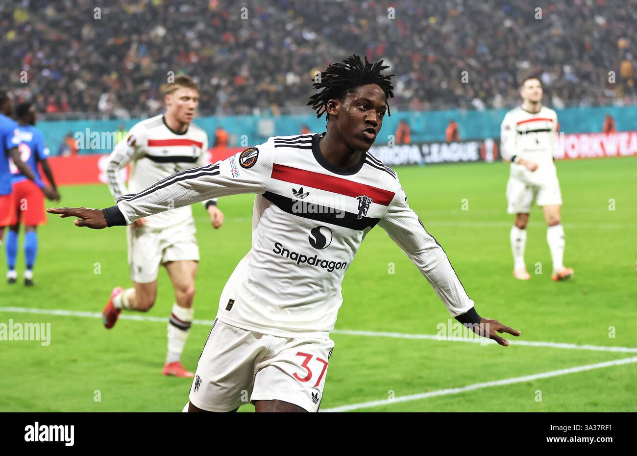 Kobbie Mainoo celebrating goal during the UEFA Europa League match ...