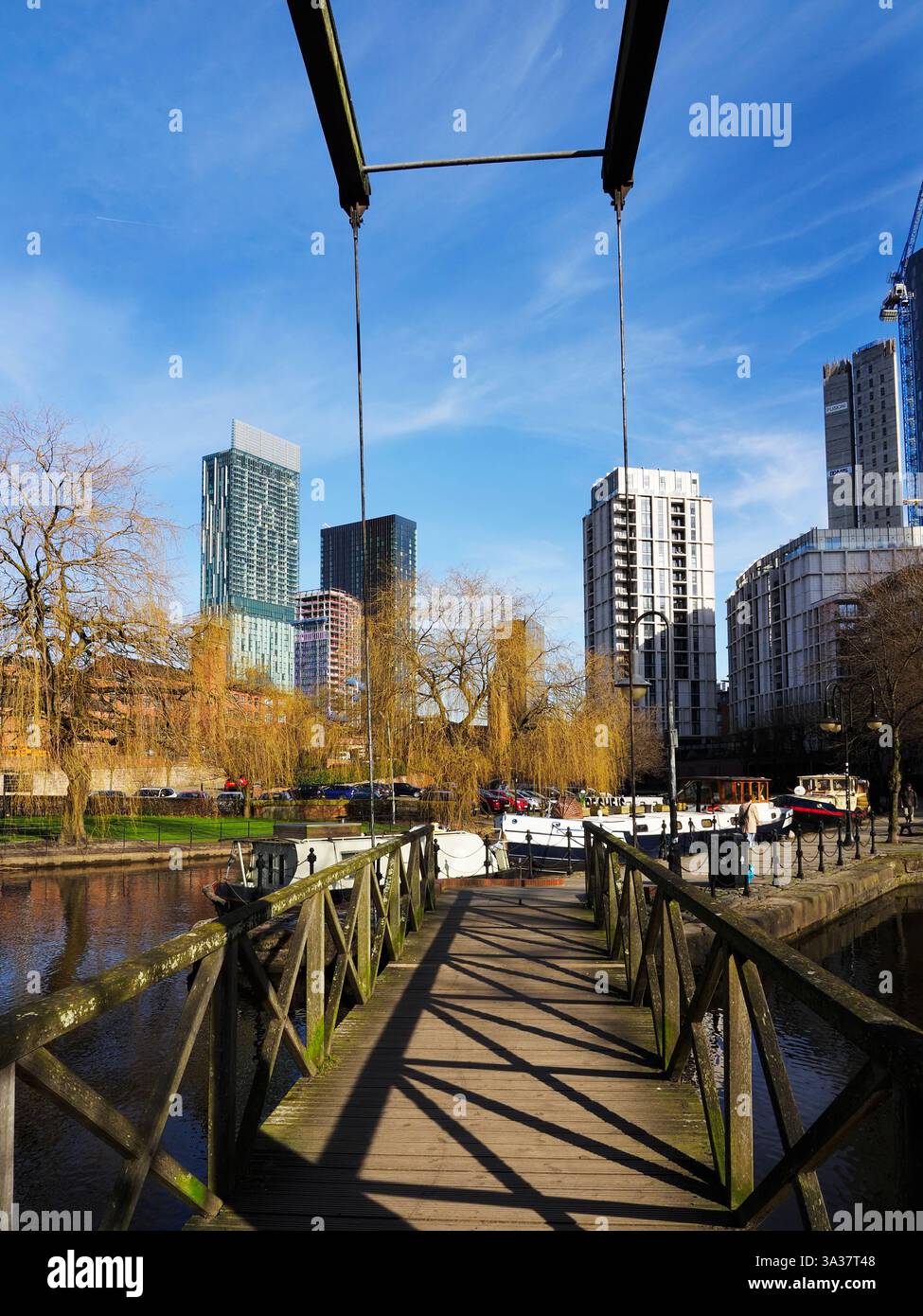 Modern skyscrapers around Castlefield Canal Basin Manchester Greater ...