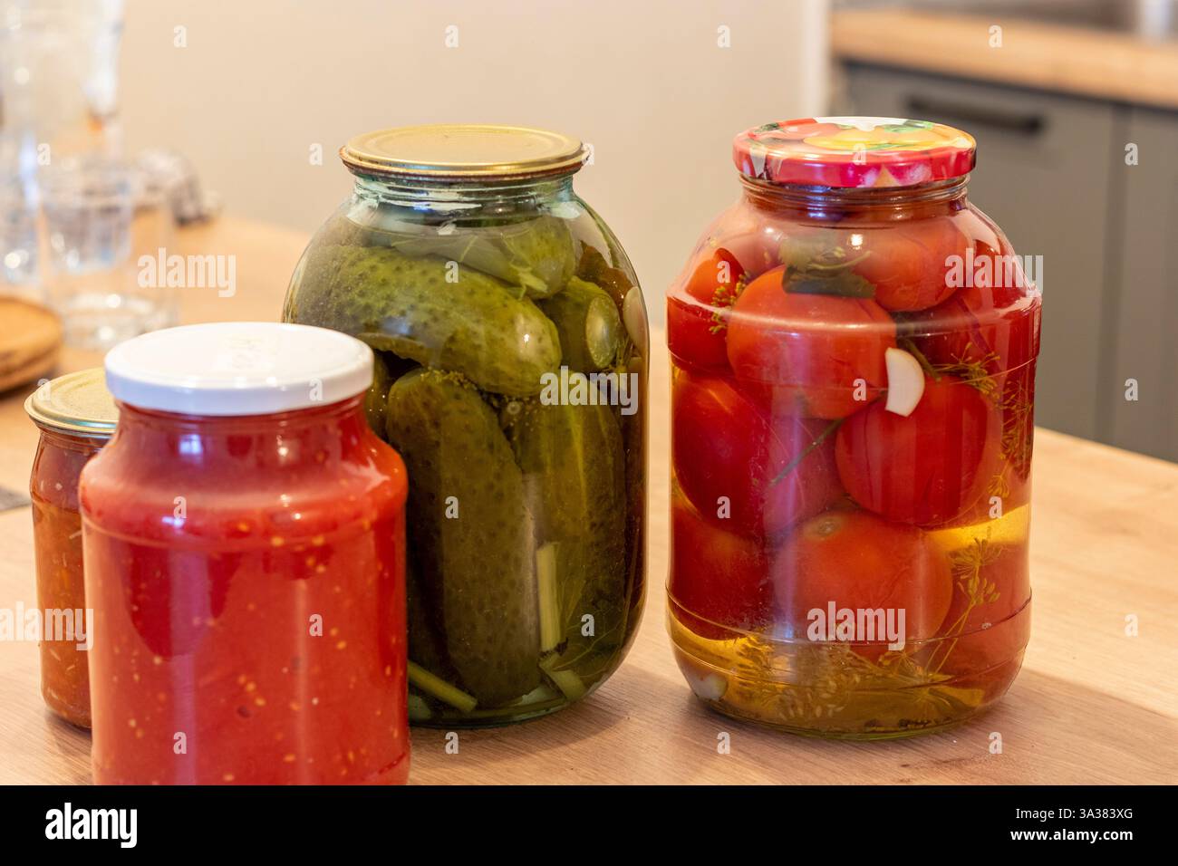 Jars with different types of pickles and preserves Stock Photo - Alamy