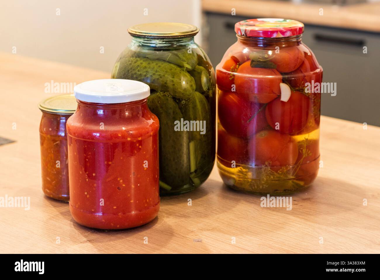 Jars with different types of pickles and preserves Stock Photo - Alamy