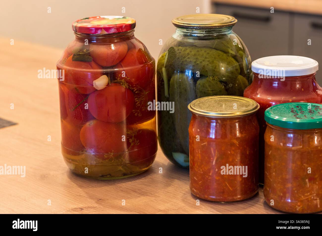 Jars with different types of pickles and preserves Stock Photo - Alamy