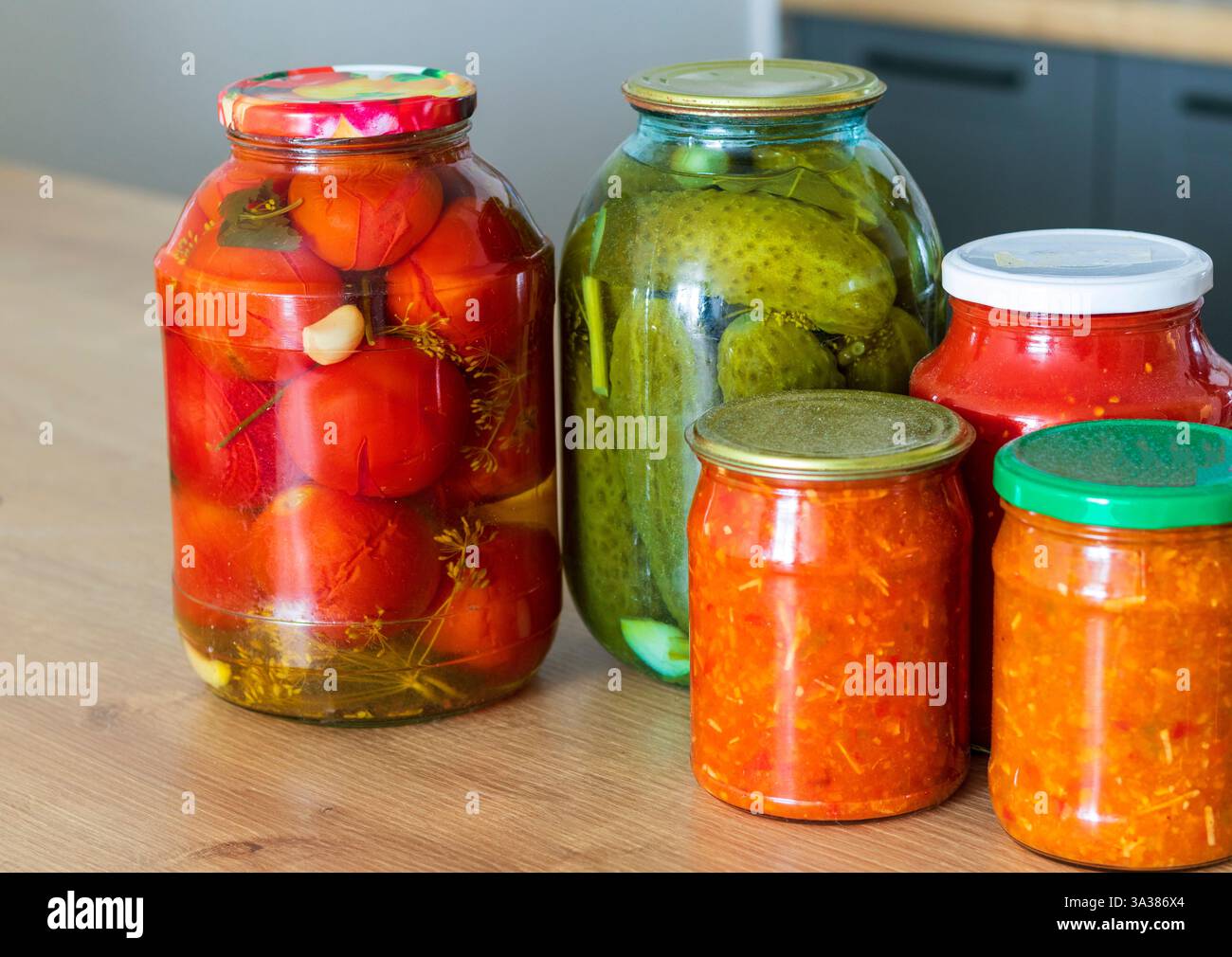 Jars with different types of pickles and preserves Stock Photo - Alamy